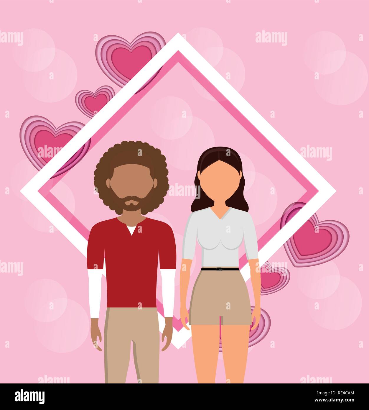 lovers couple with hearts love frame vector illustration design Stock ...