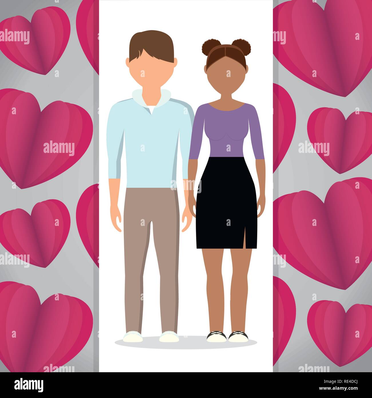 lovers couple with hearts pattern background vector illustration design ...