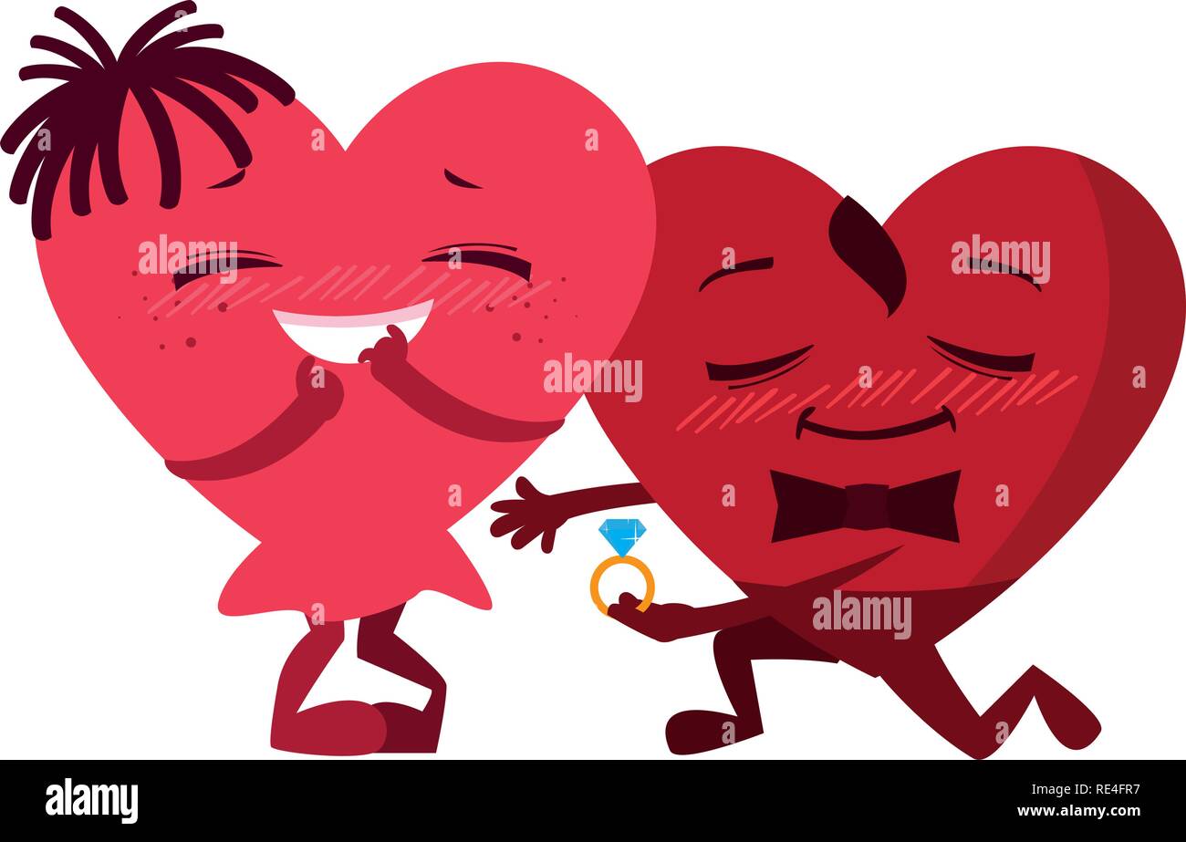 hearts couple with engagement ring emoticons vector illustration design ...