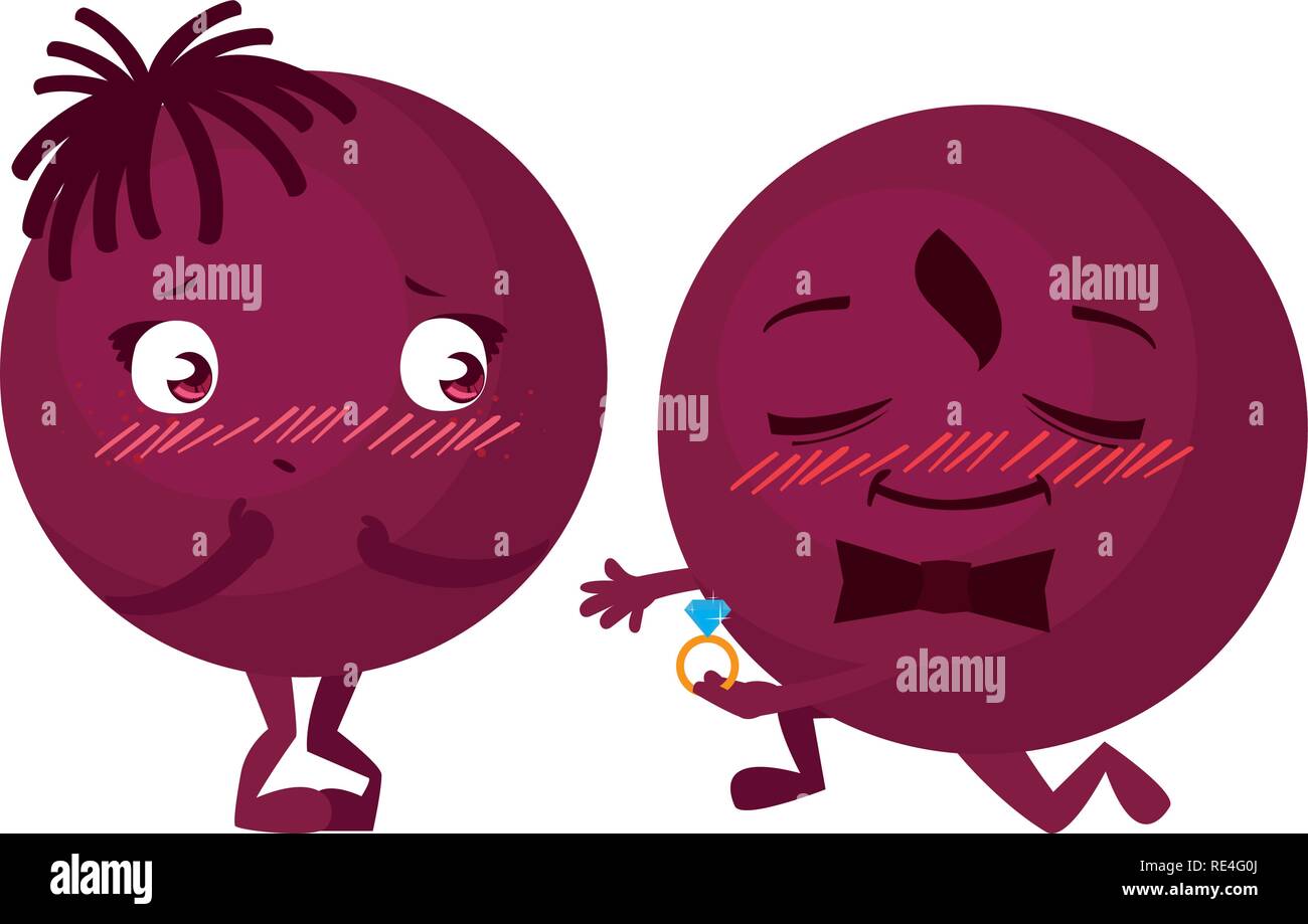 happy couple with engagement ring emoticons vector illustration design ...