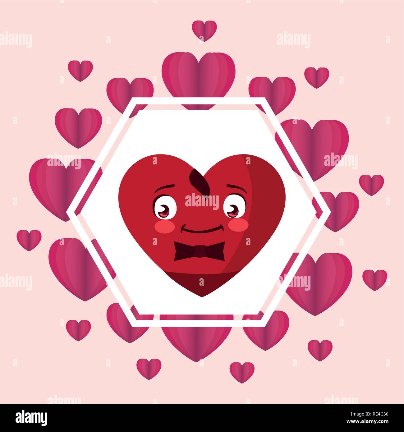 heart face emoticon character in frame with hearts vector illustration ...