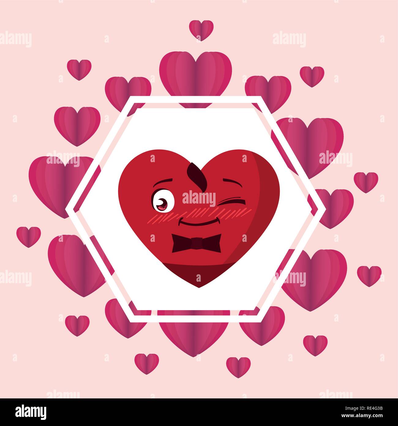 heart face emoticon character in frame with hearts vector illustration ...