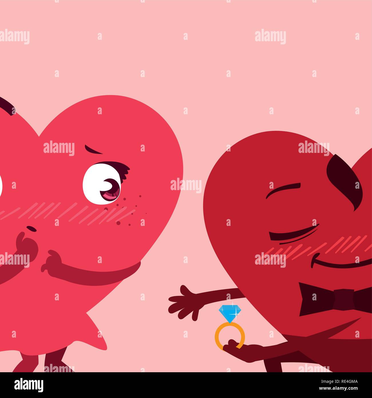 hearts couple with engagement ring emoticons vector illustration design ...