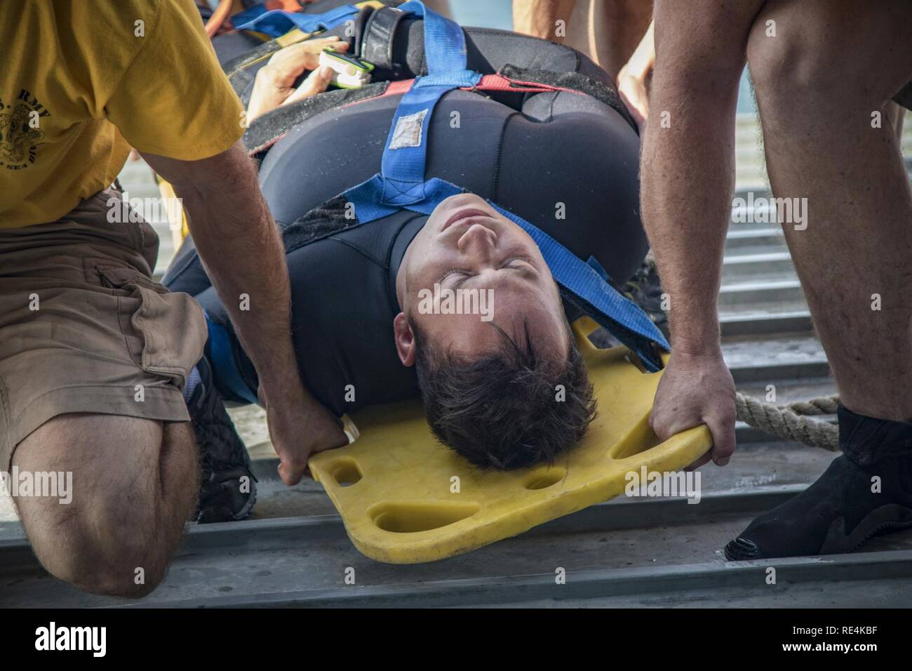 The 511th Engineer Dive Detachment from Fort Eustis, Va., reacts to an ...