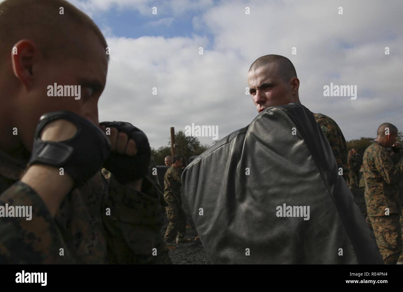 A recruit from Bravo Company, 1st Recruit Training Battalion, assumes a ...