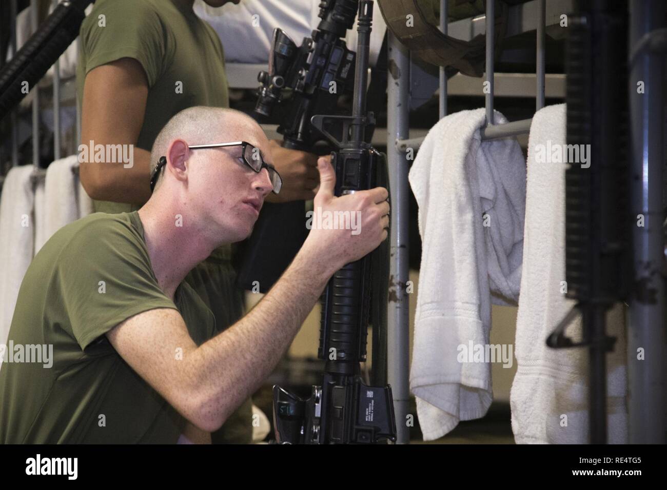 A U.S. Marine Corps recruit with Platoon 3002, Company K., 3rd Recruit ...