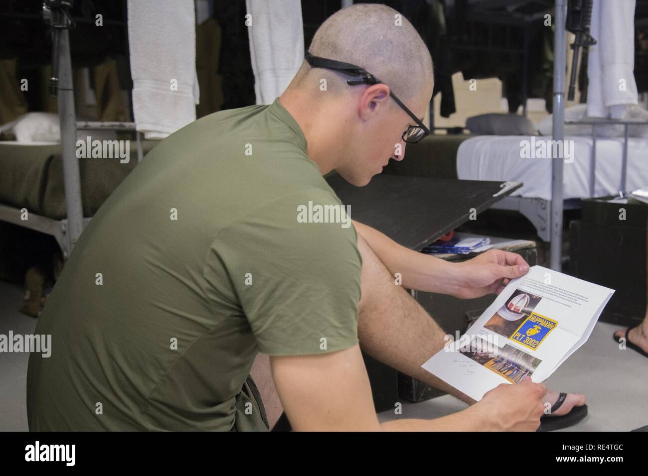 A U.S. Marine Corps recruit with Platoon 3002, Company K., 3rd Recruit ...