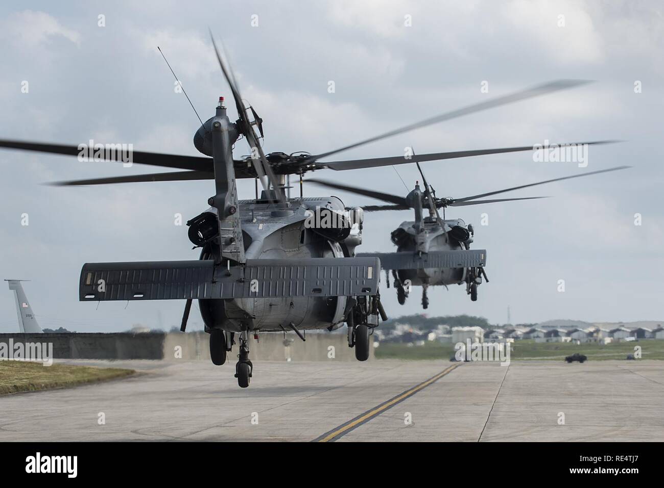 U.S. Air Force HH-60G Pave Hawks from the 33rd Rescue Squadron take off ...