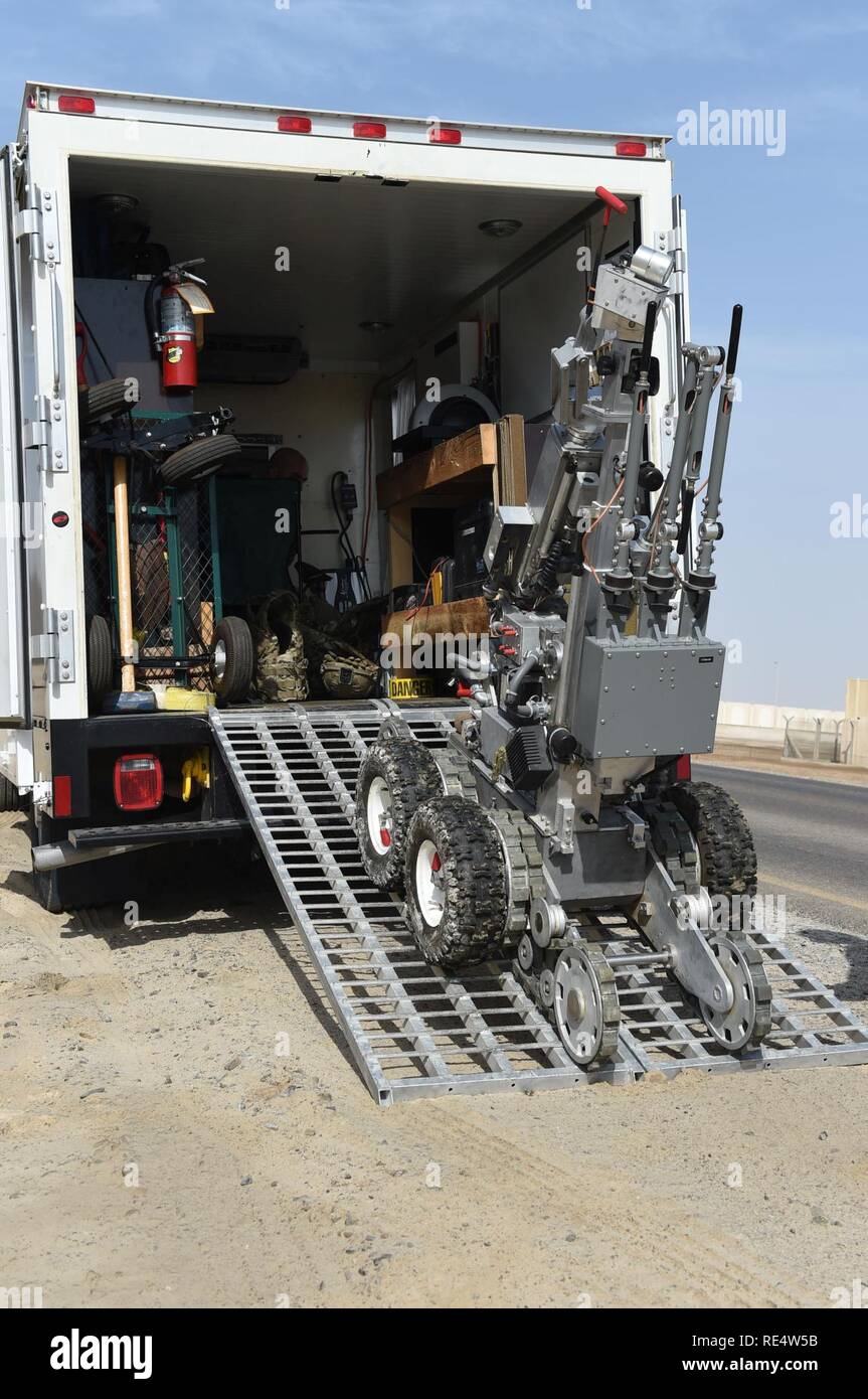 The 380th Explosive Ordnance Disposal flight uses a remotely controlled ...