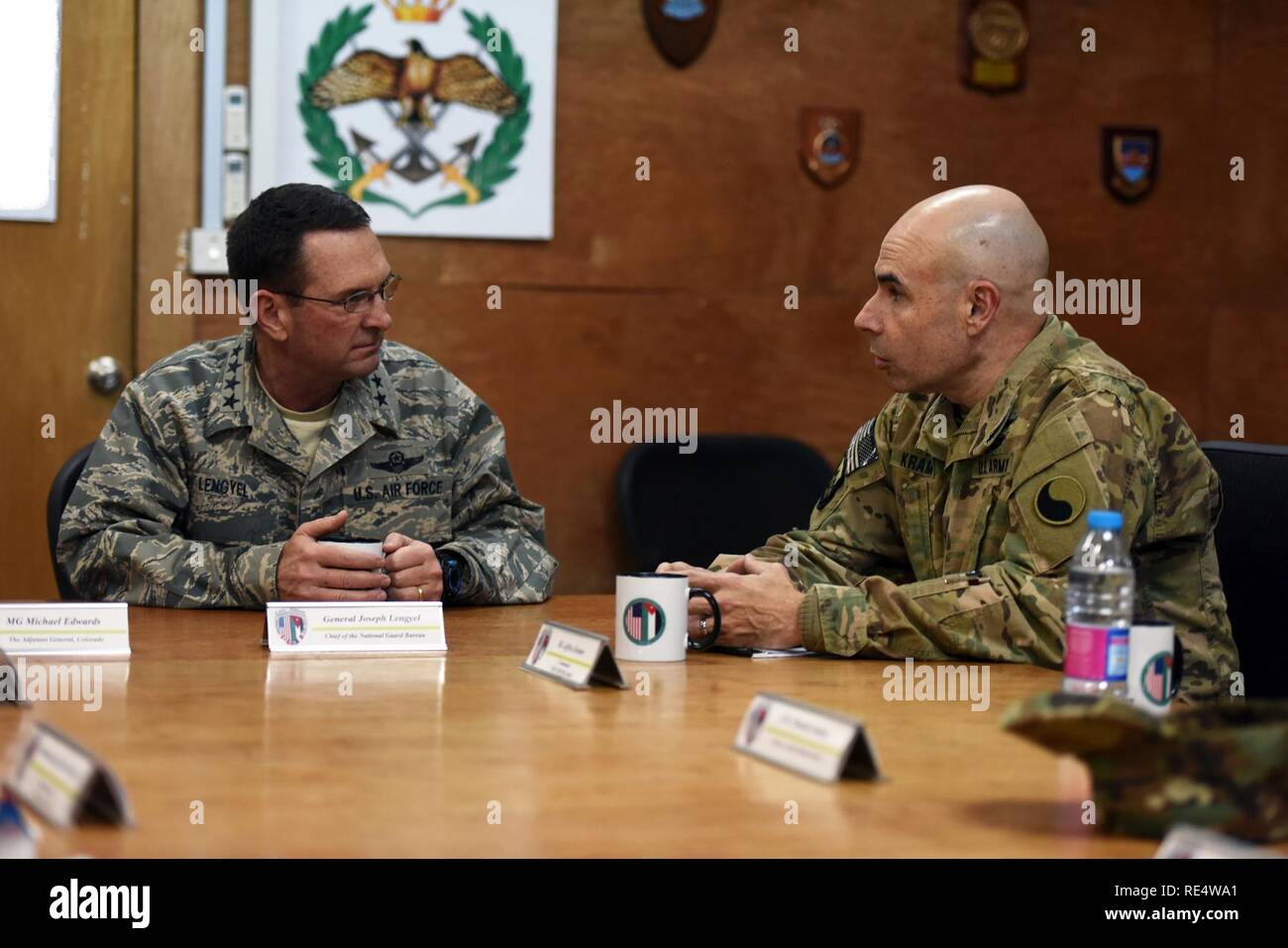 Air Force Gen. Joseph Lengyel, chief, National Guard Bureau, talks with ...