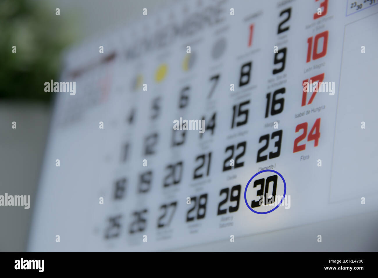 Calendar surrounding the 30th day of the month Stock Photo - Alamy
