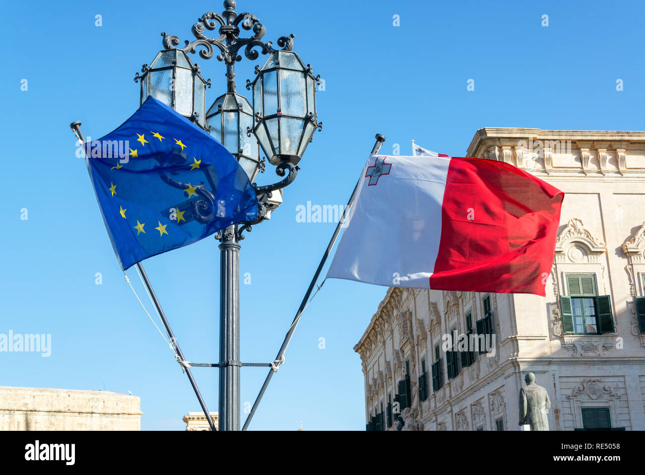 Maltese flag flying side by side with the European Union flag in ...