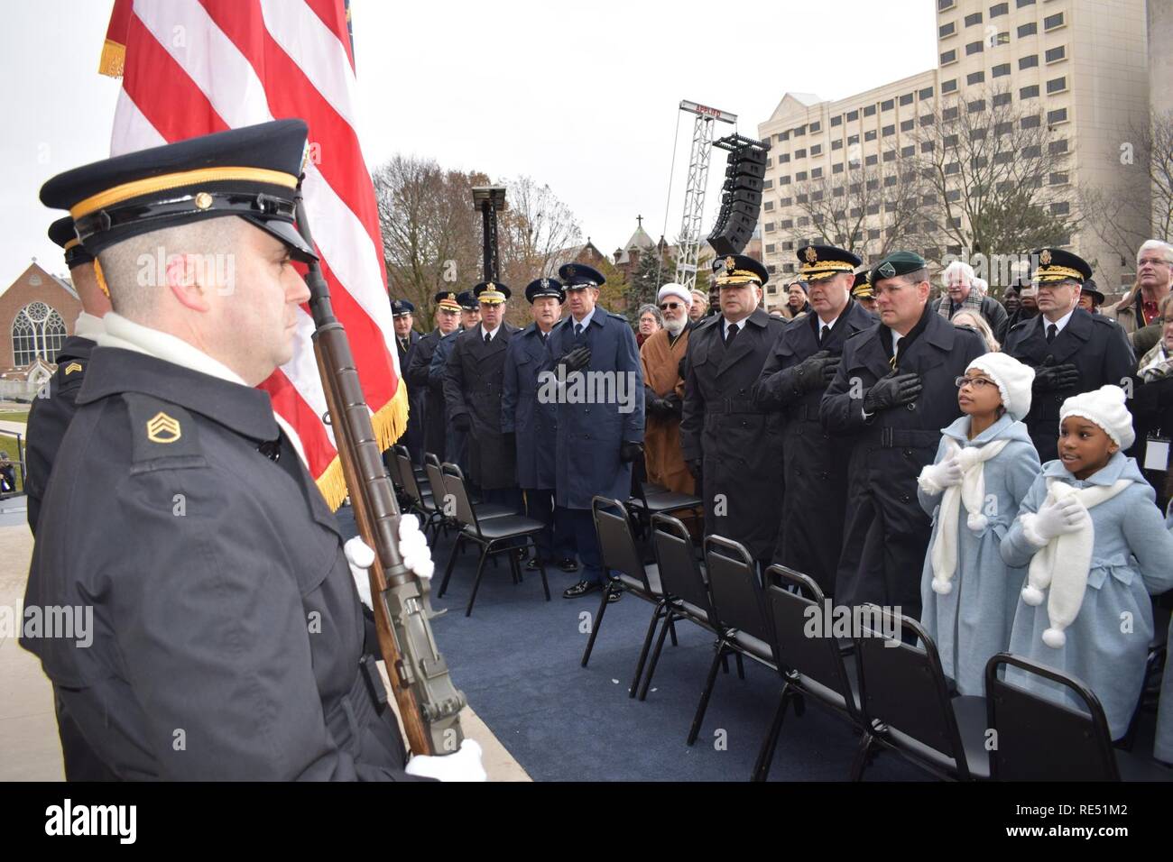 The Michigan National Guard honor guard participates in the ...