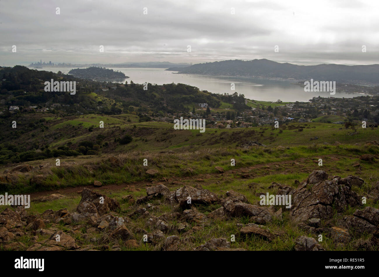The top of Ring Mountain in Marin County, CA, provides views of most of ...