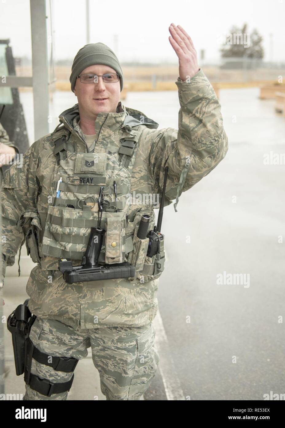 Technical Sgt. Wayne Reay of the 102nd Security Forces Squadron checks ...
