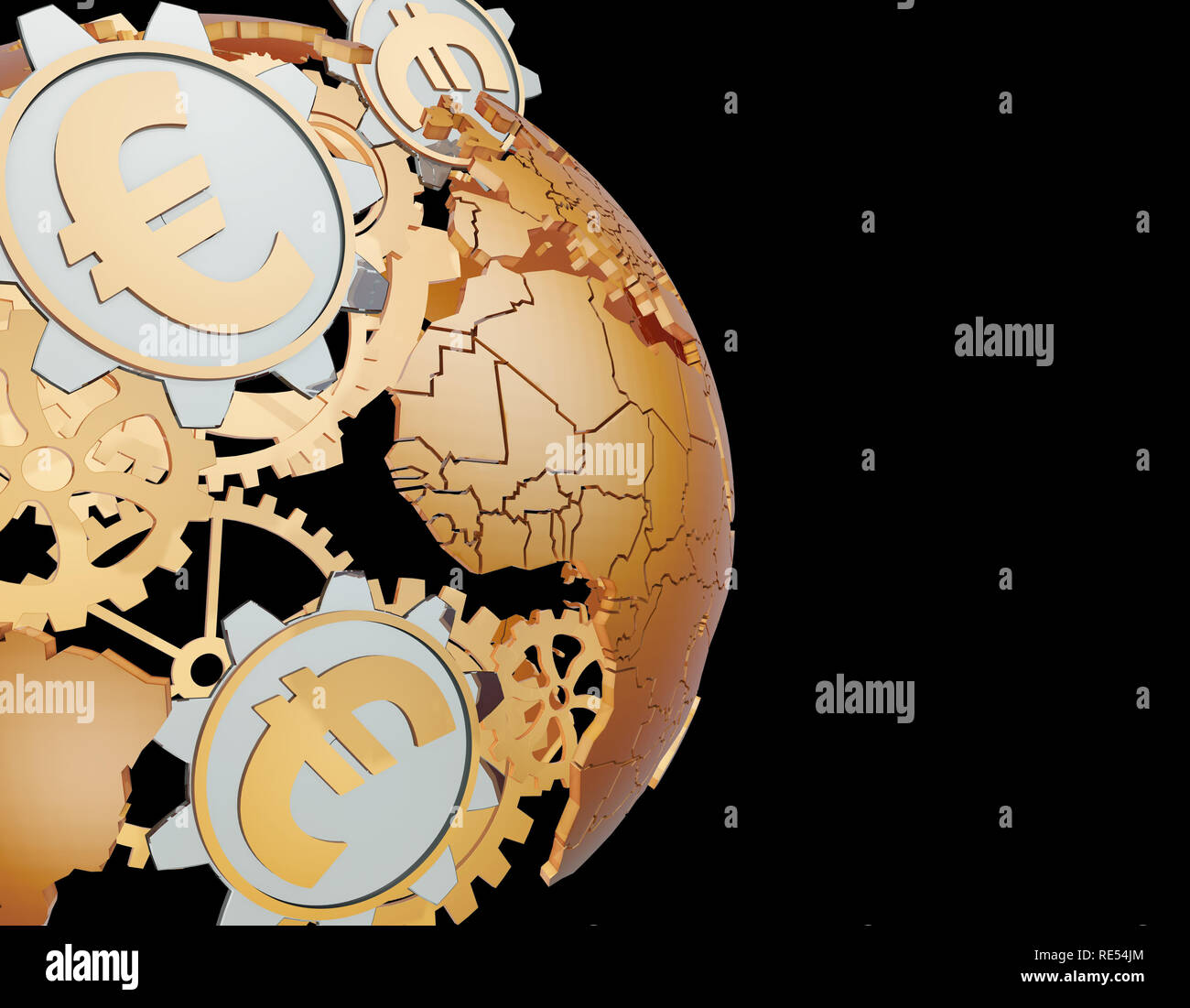 Technology Earth and Gears, Global Financial Wealth, Currency Symbols ...