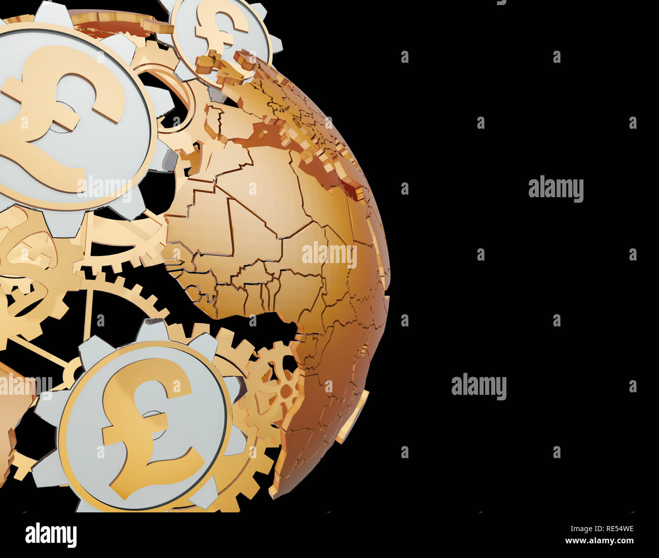 Technology Earth and Gears, Global Financial Wealth, Currency Symbols ...