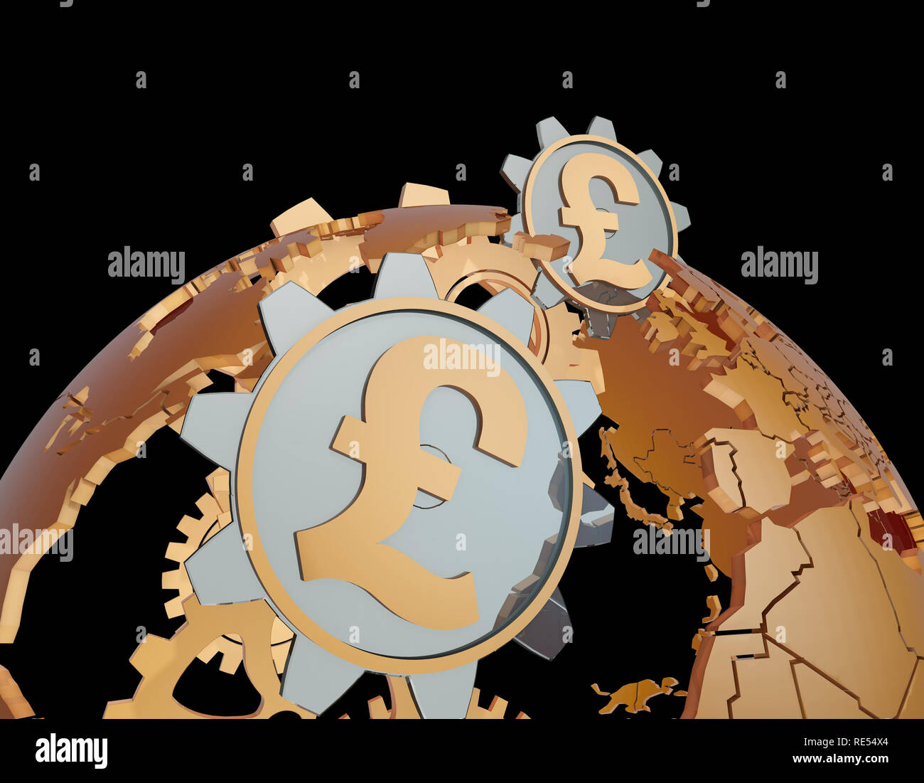 Technology Earth and Gears, Global Financial Wealth, Currency Symbols ...