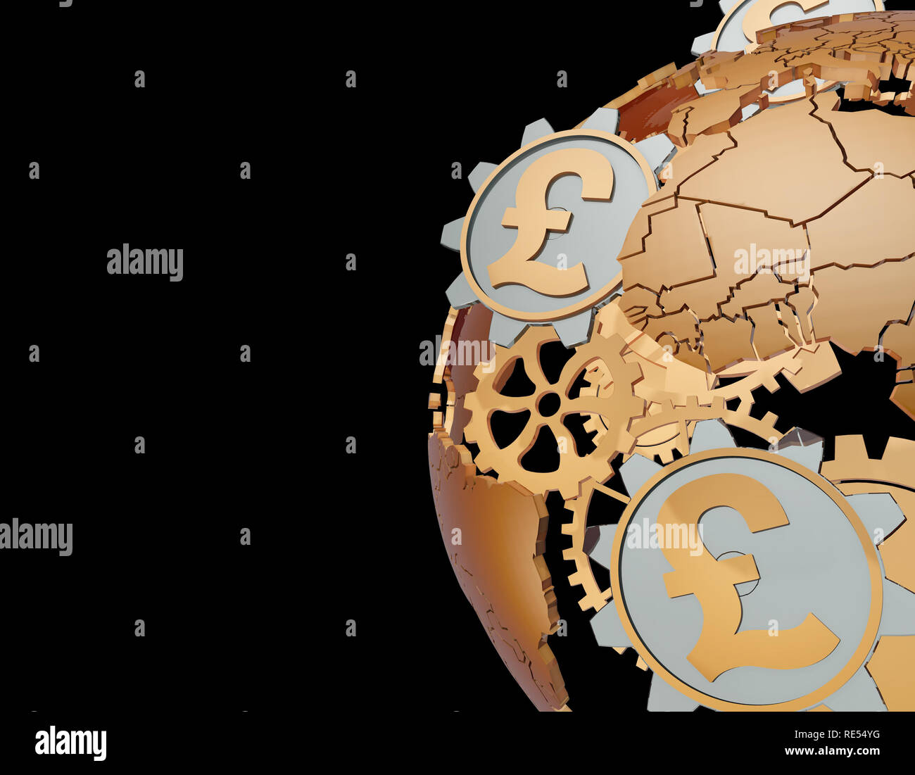 Technology Earth and Gears, Global Financial Wealth, Currency Symbols ...