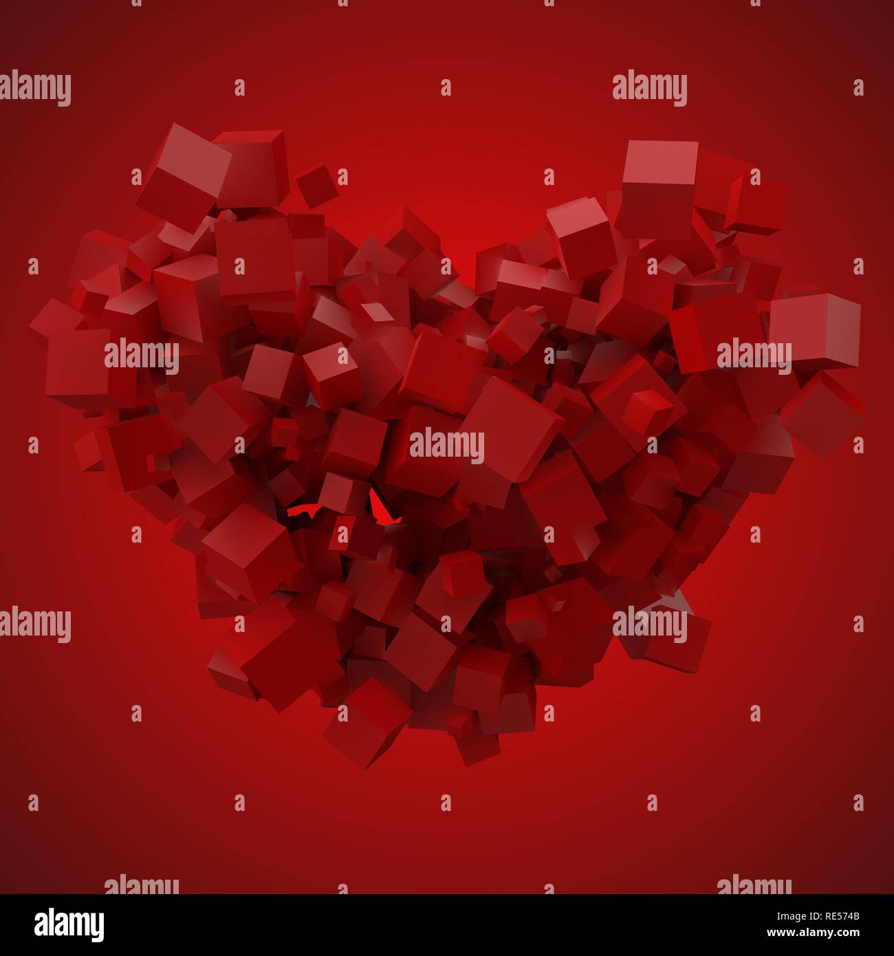 heart shaped data block. made with random size cubes. 3d pixel style ...