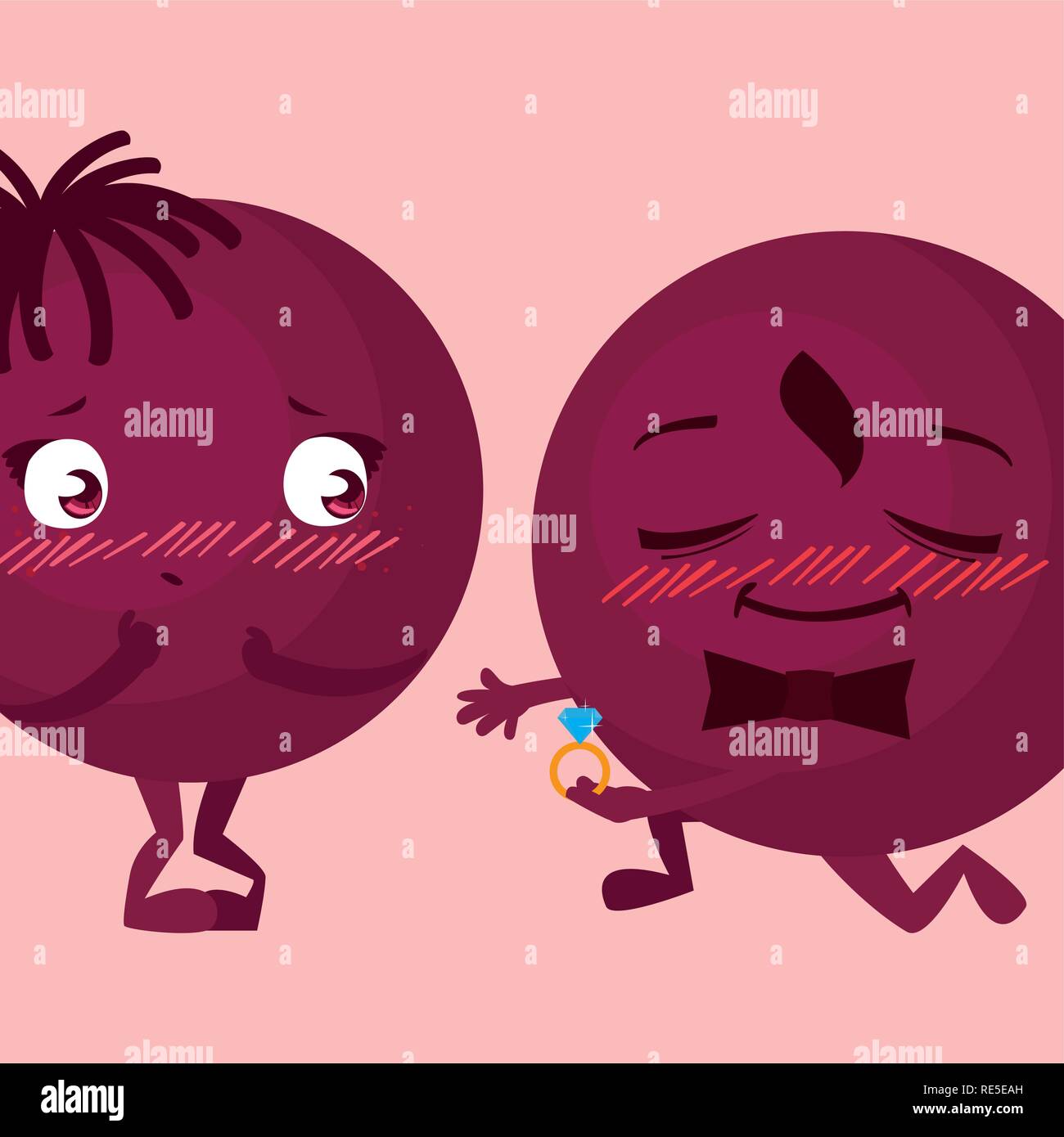 happy couple with engagement ring emoticons vector illustration design ...