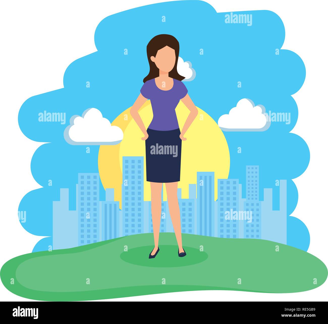 beautiful and young woman in the landscape Stock Vector Image & Art - Alamy