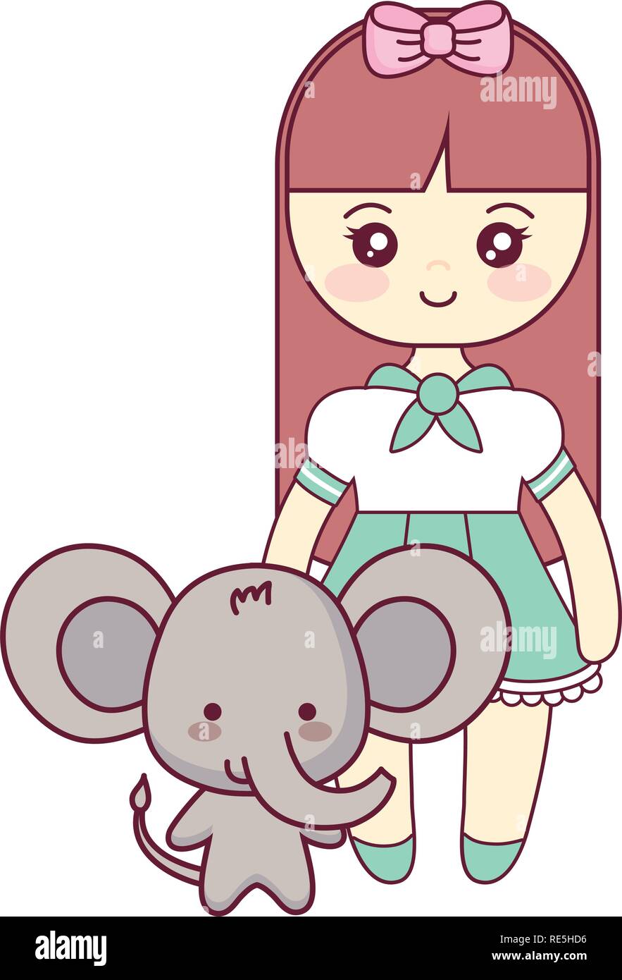cute and little elephant with girl vector illustration design Stock ...