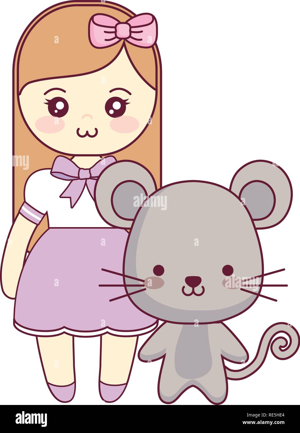 cute and little mouse with girl vector illustration design Stock Vector ...