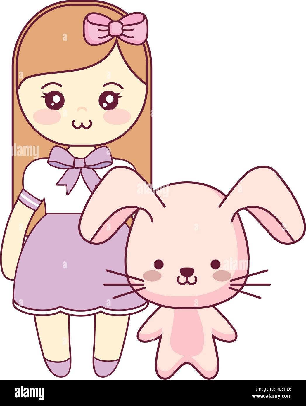 cute and little rabbit with girl vector illustration design Stock ...