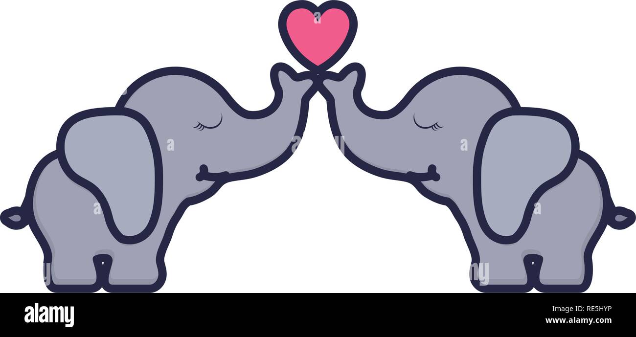 cute and little elephants couple with heart vector illustration design ...