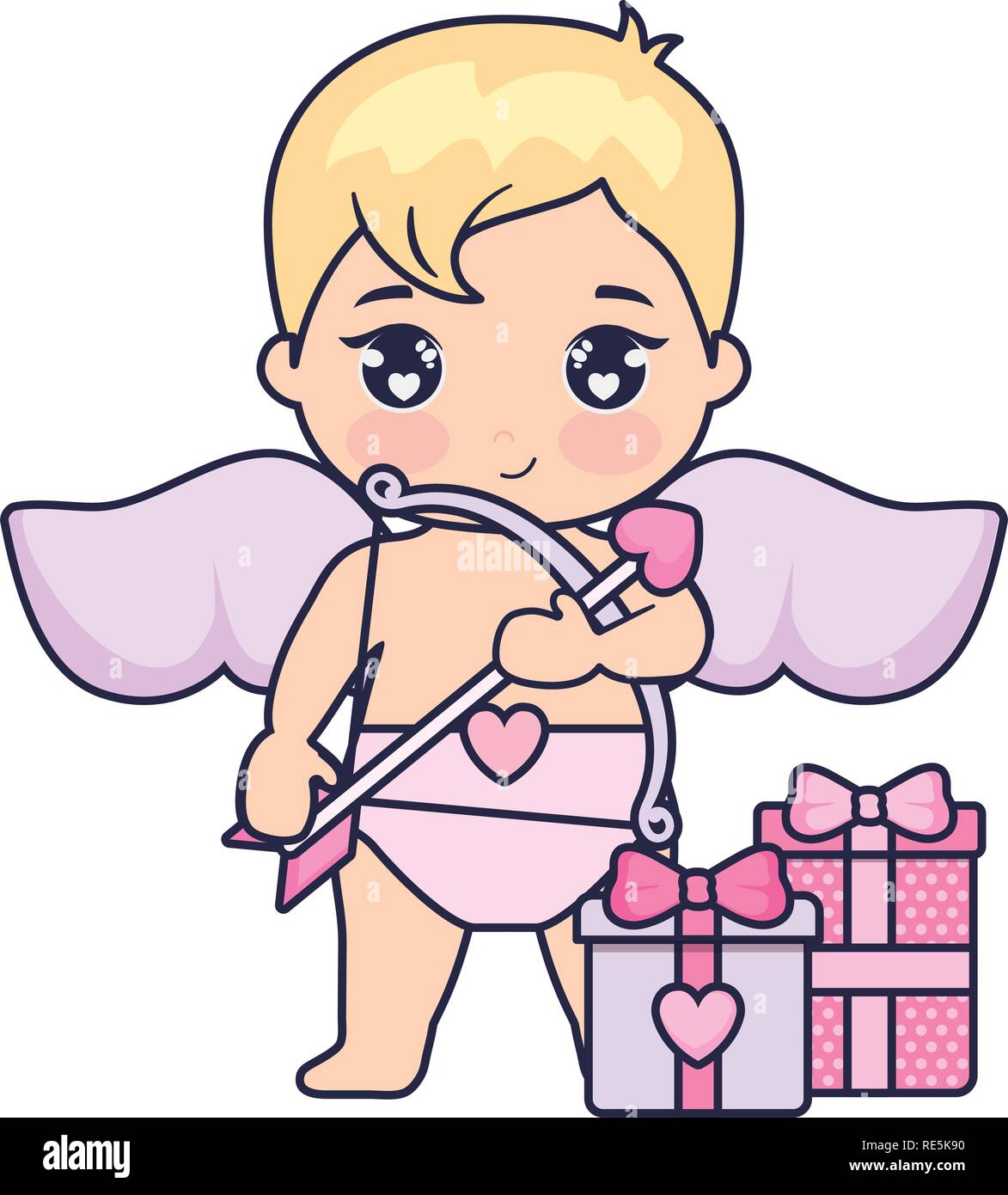 little cupid baby with gift vector illustration design Stock Vector ...