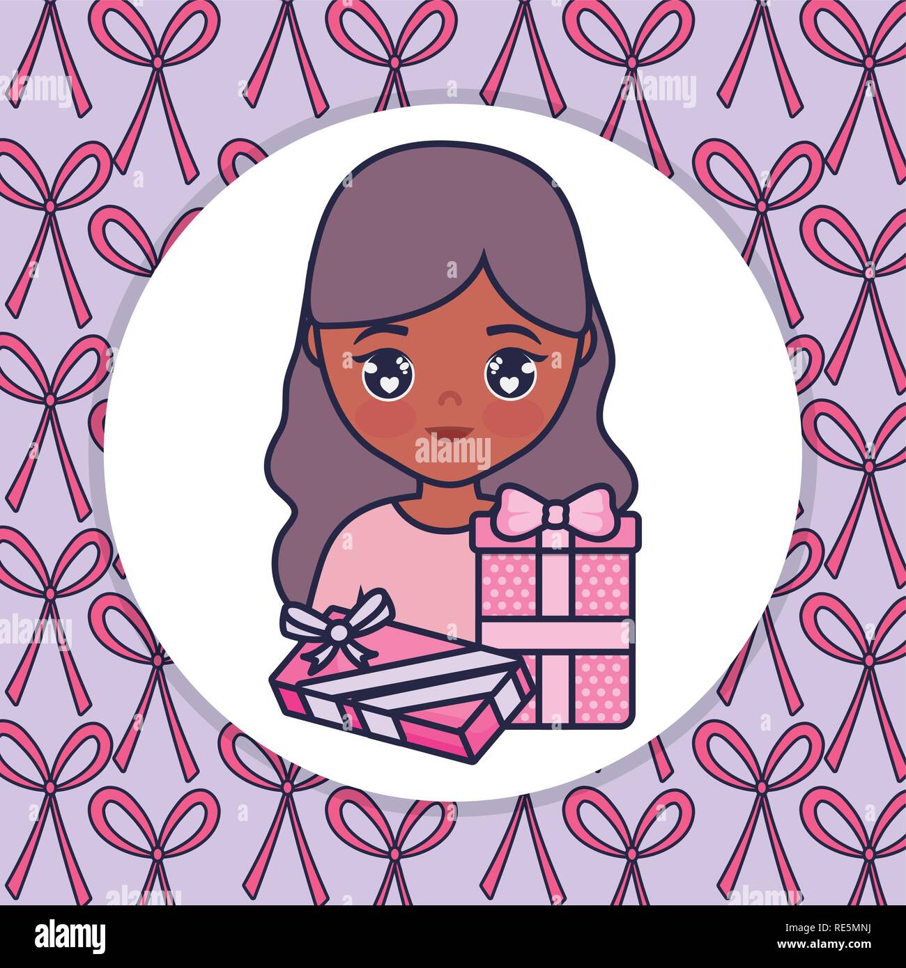 cute and little girl with gifts vector illustration design Stock Vector ...