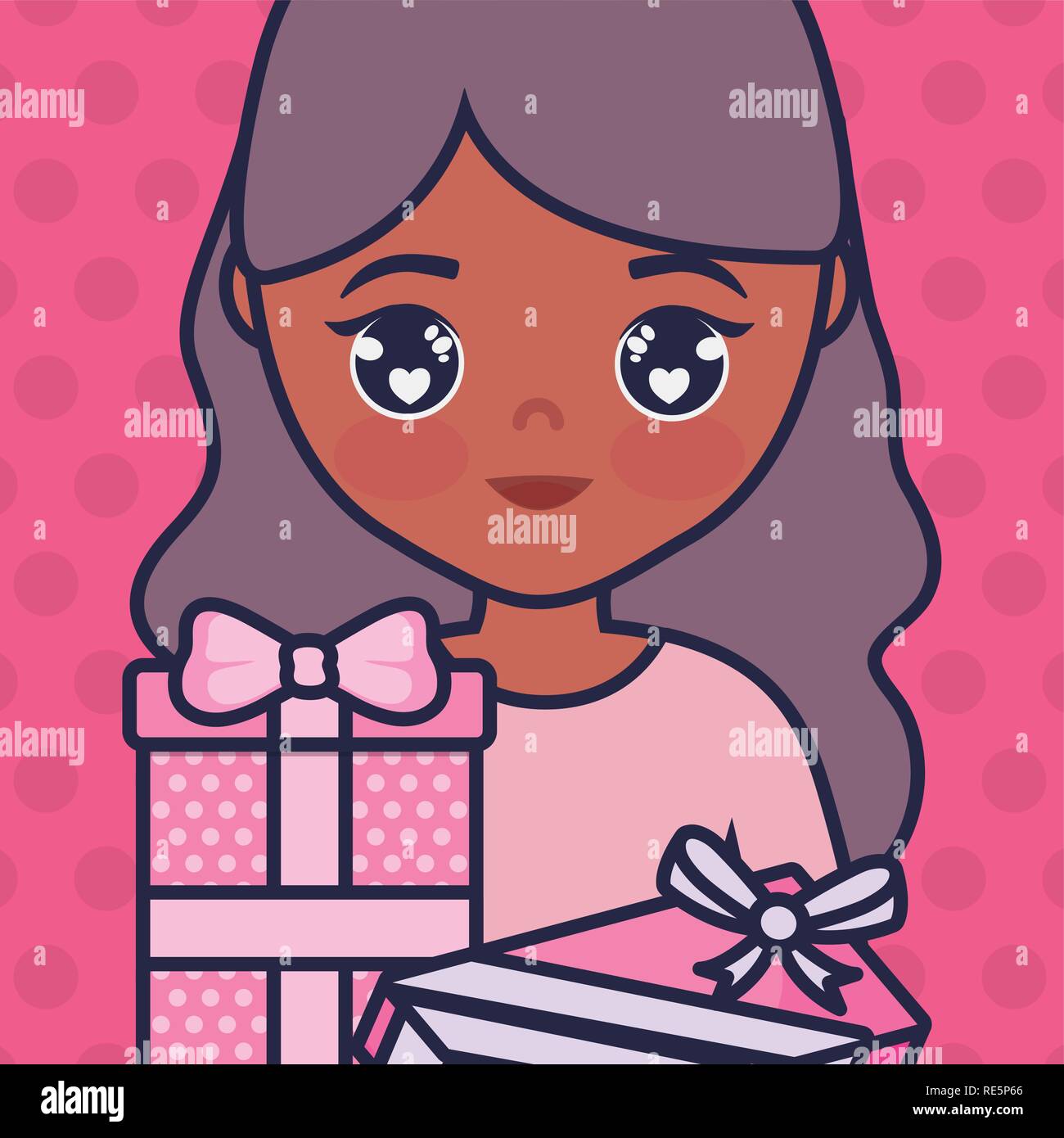 cute and little girl with gifts vector illustration design Stock Vector ...