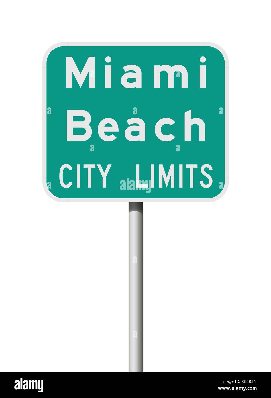 Vector illustration of the Miami Beach City Limits green road sign ...