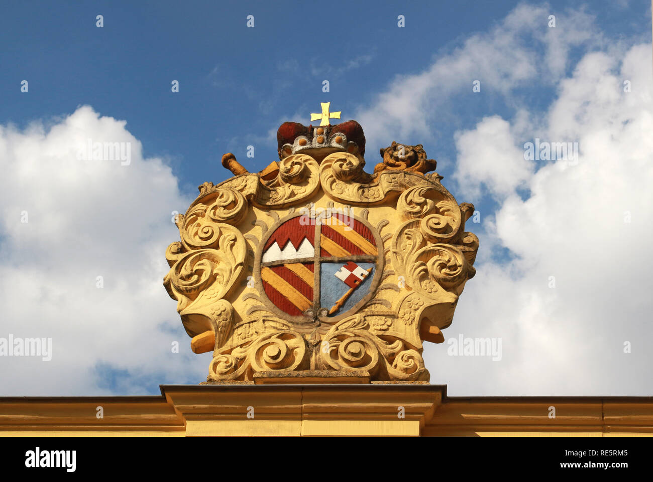 crest of a German bishop with a golden cross, made from yellow ...