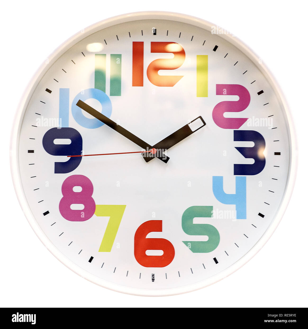 Stylish clock with colorful figures Stock Photo - Alamy