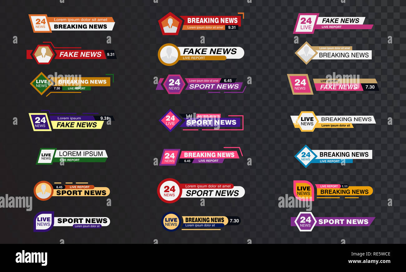 TV News Bars Set Vector, Streaming Video News Sign, Breaking, Sport ...