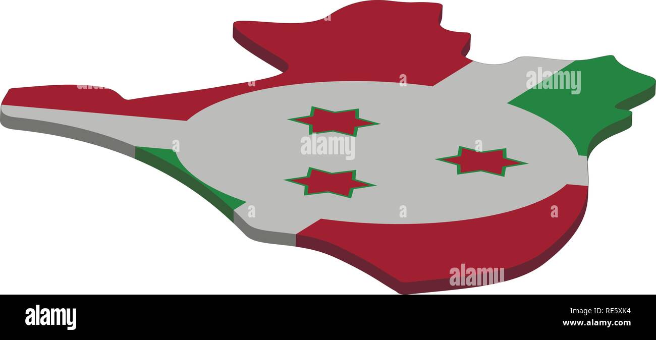 Flag and map of Burundi. Color silhouette of 3D map of Burundi vector ...