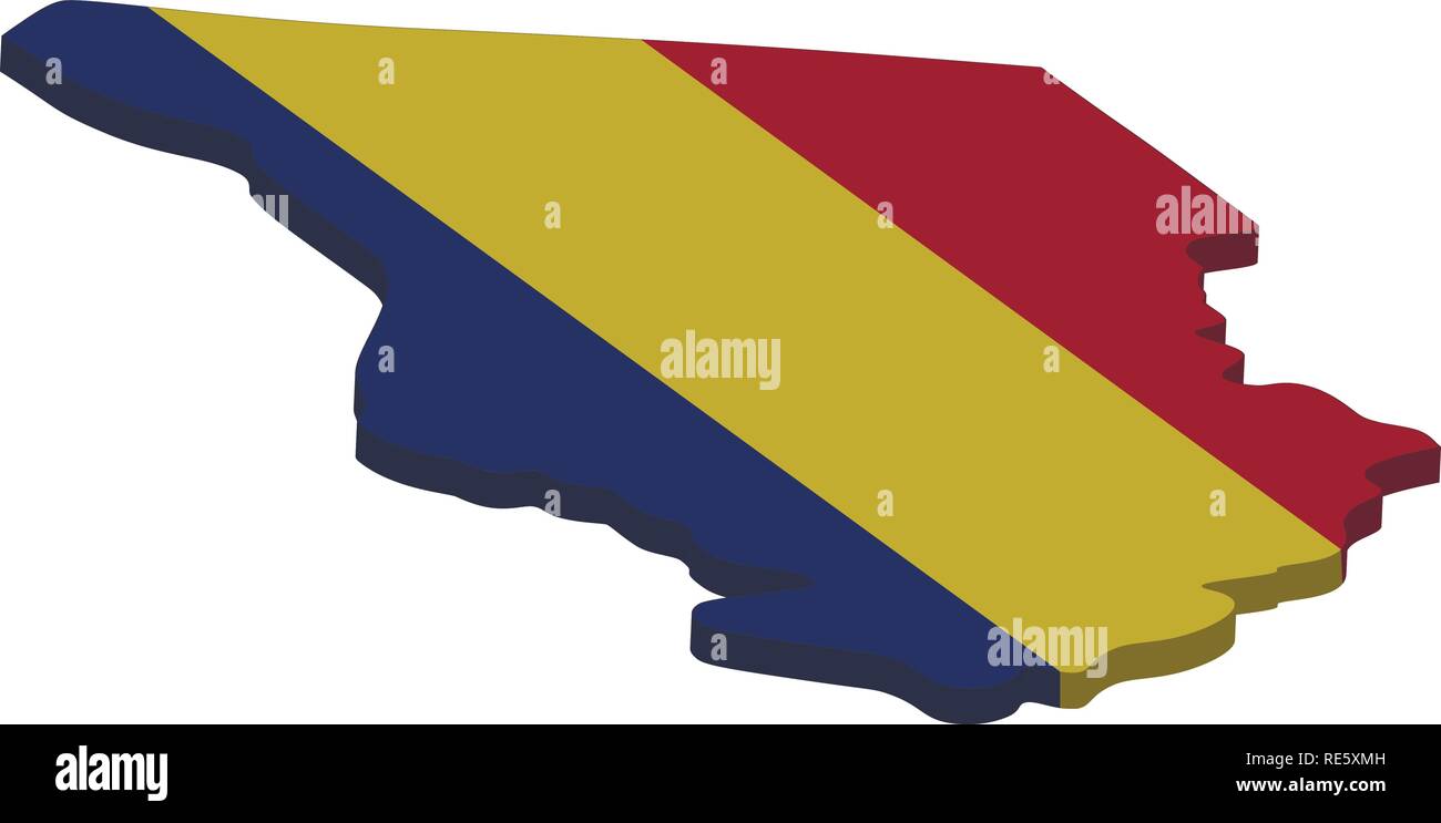 Flag and map of Chad. Color silhouette of 3D map of Chad vector ...