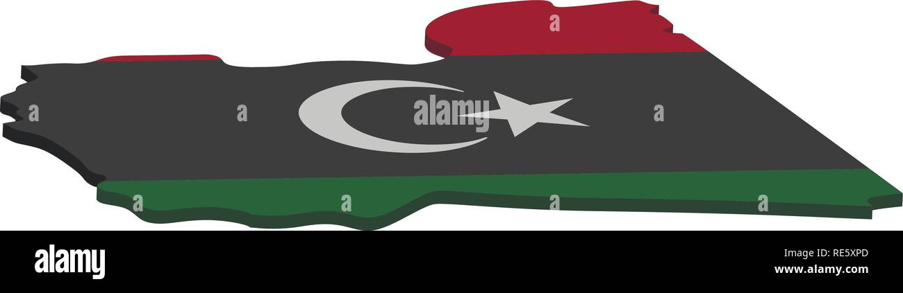 Flag and map of Libya. Color silhouette of 3D map of Libya vector ...