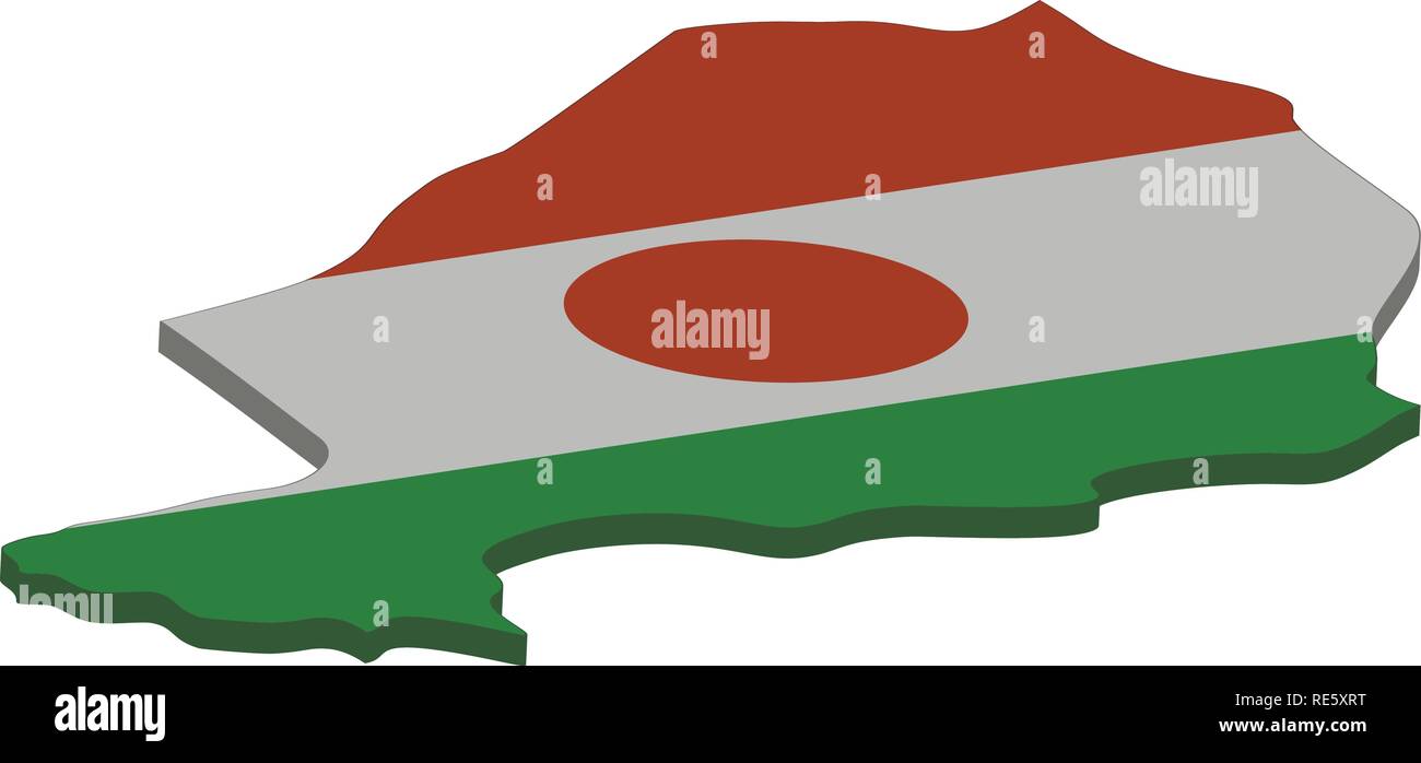 Flag and map of Niger. Color silhouette of 3D map of Niger vector ...
