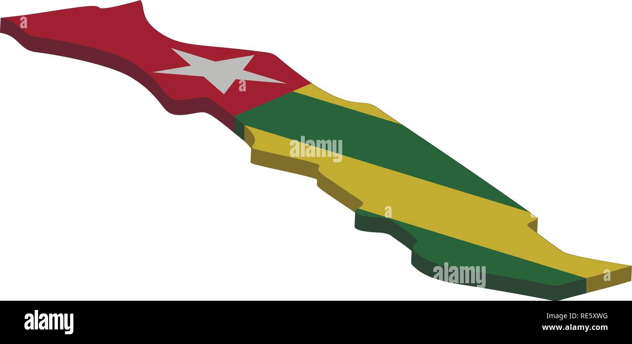Flag and map of Togo. Color silhouette of 3D map of Togo vector ...