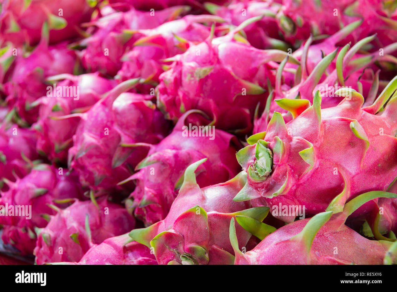 Dragon fruit on market stand, Thailand Stock Photo - Alamy