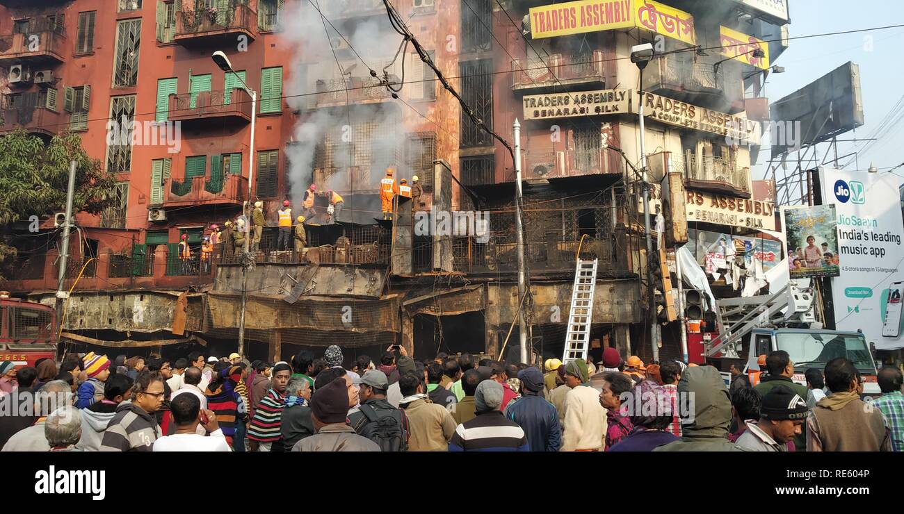 Kolkata, India. 20th Jan, 2019. Fire breaks out at Traders Assembly ...