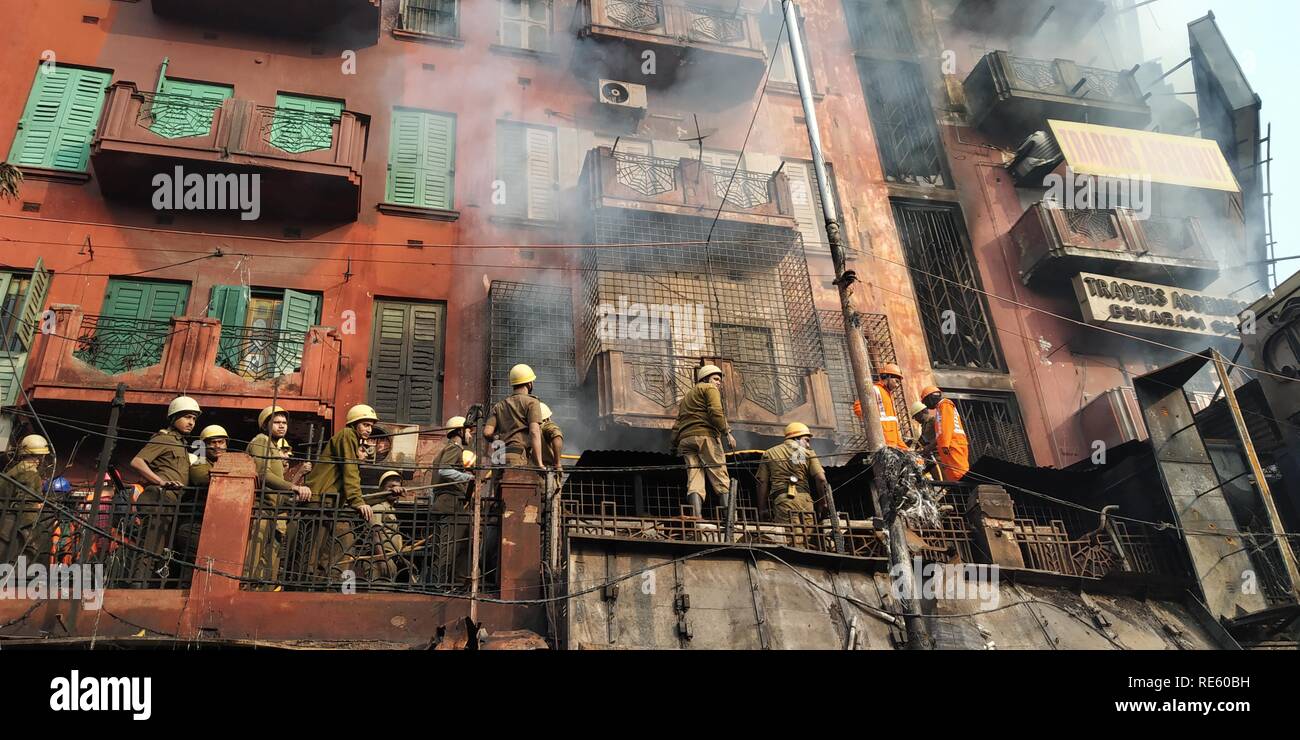 Kolkata, India. 20th Jan, 2019. Fire breaks out at Traders Assembly ...