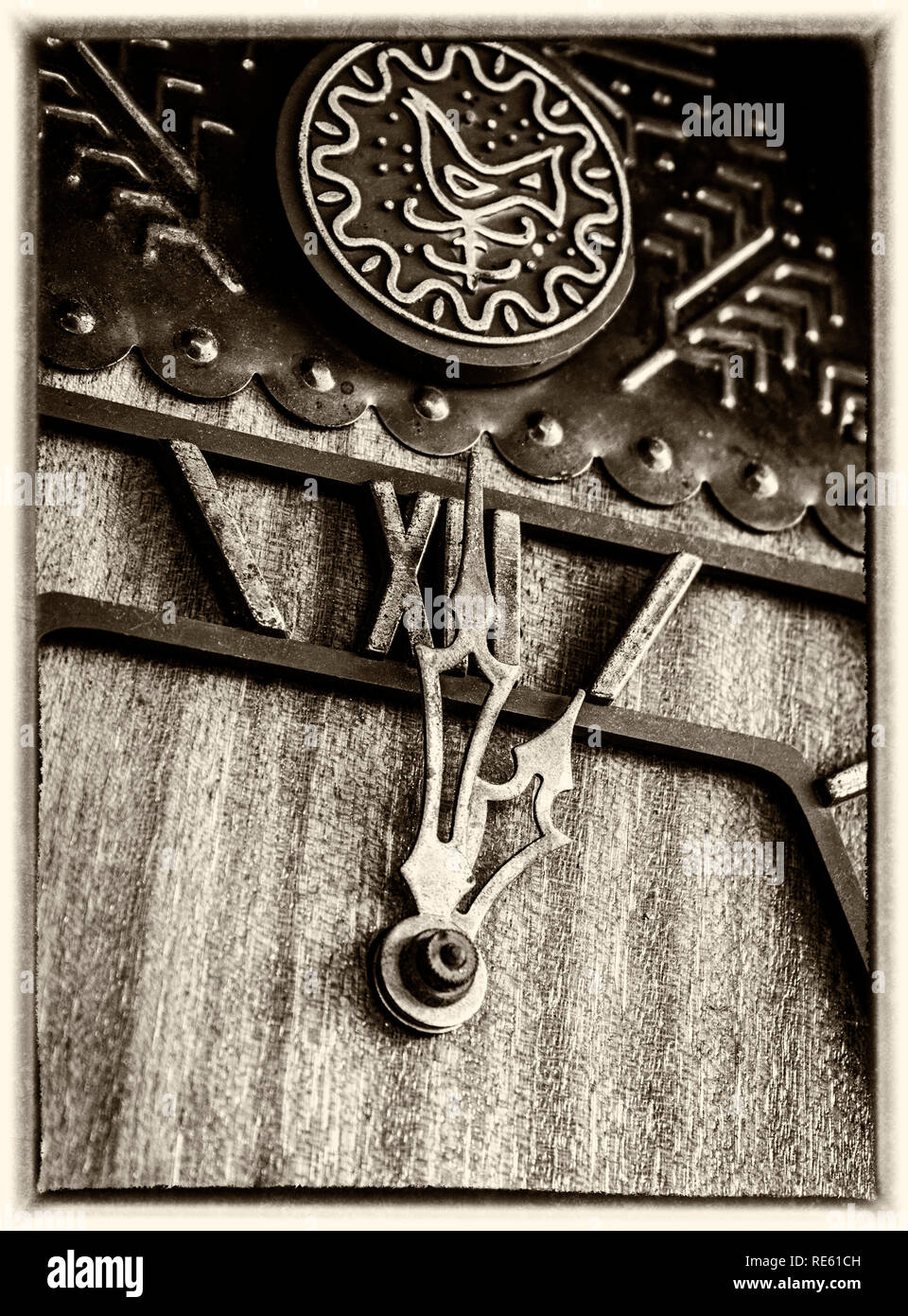 Old wooden cuckoo clock in old photo style closeup Stock Photo - Alamy