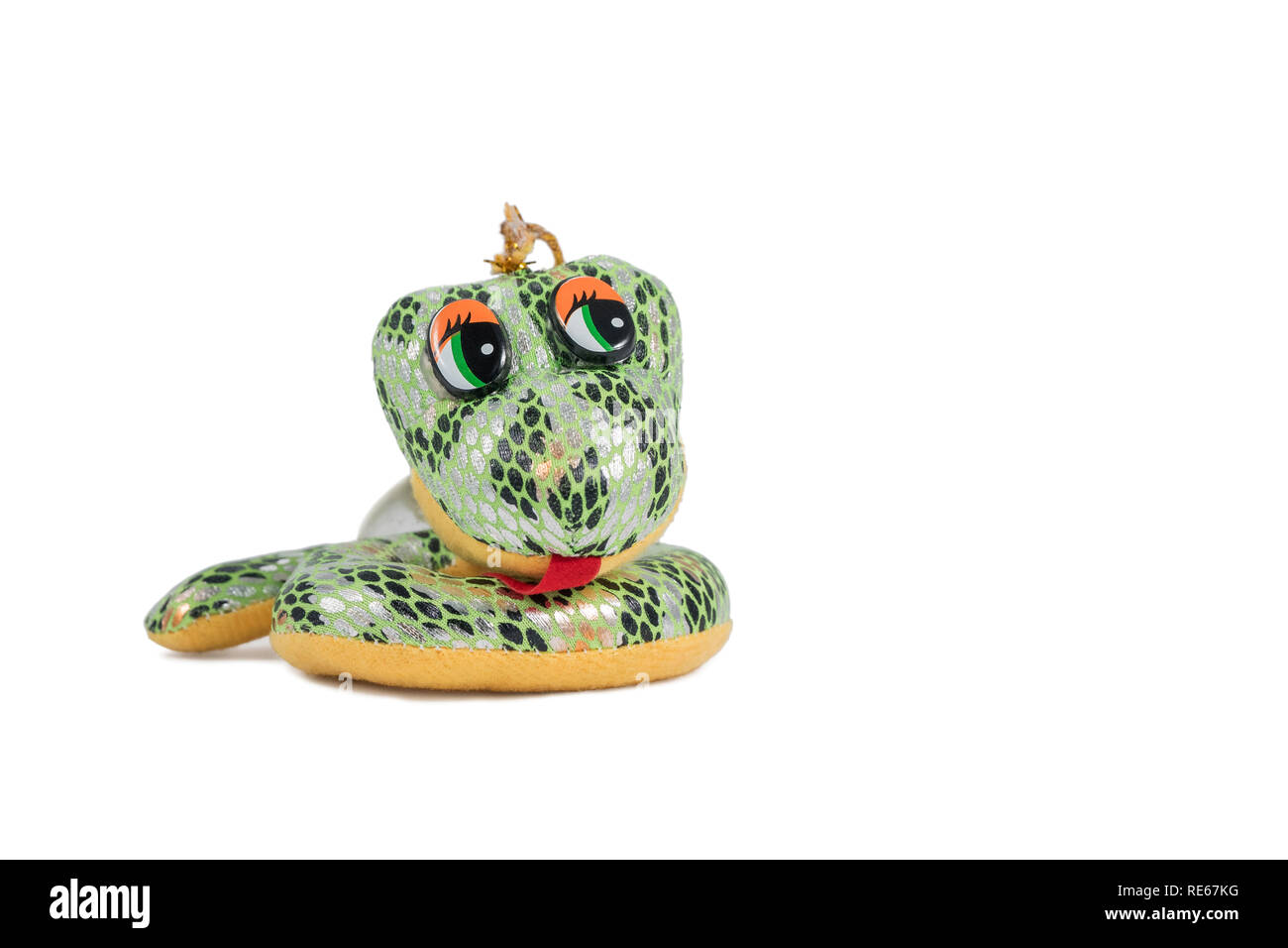Soft toy small green smiling snake isolated on white background Stock ...