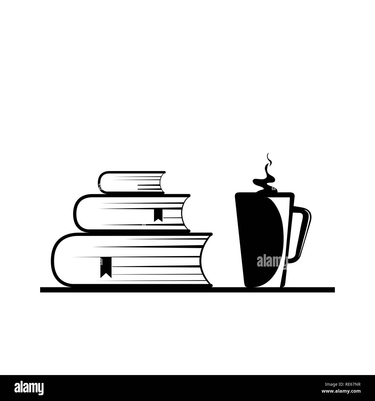 Flat simple icon of a stack of books and cups of hot drink Stock Vector ...