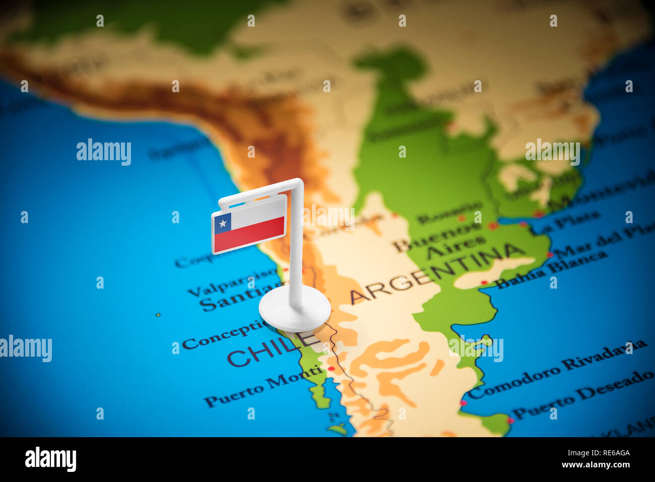 Chile marked with a flag on the map Stock Photo - Alamy