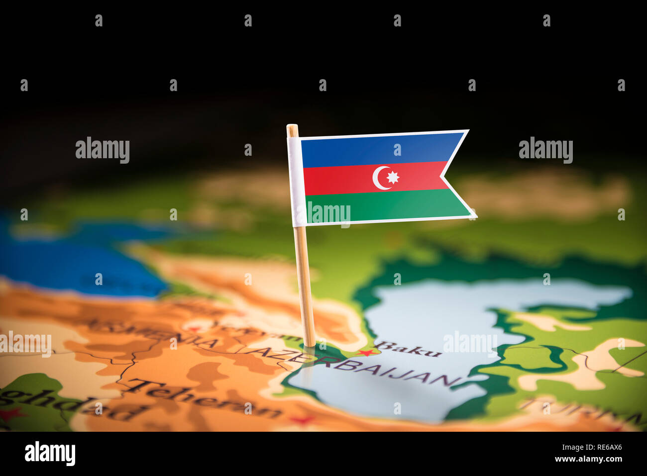 Azerbaijan marked with a flag on the map Stock Photo - Alamy